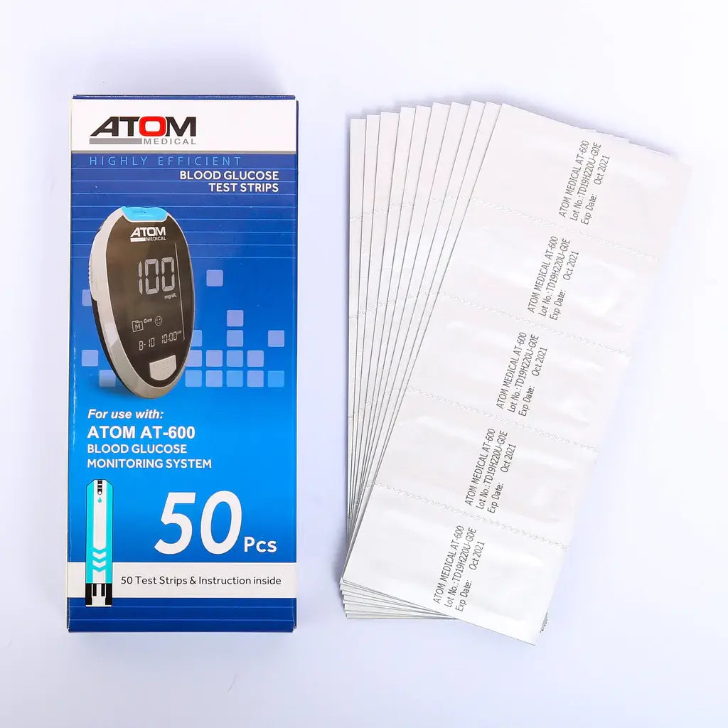 Atom Glucometer Sugar Test Strips - 50 strips AT-600 – Wellexy